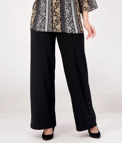 Isaac Mizrahi Live! Petite Pebble Knit Wide Leg Pant with Snap Detail Black PS | eBay