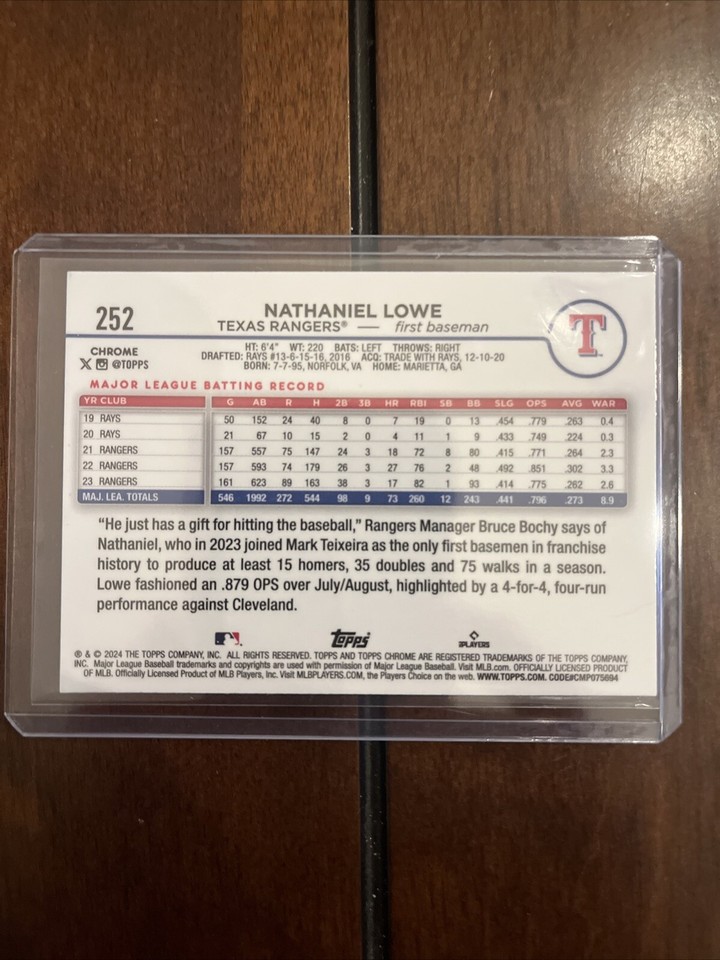 2024 Topps Chrome Nathaniel Lowe Prism Refractor Texas Rangers #252 | eBay