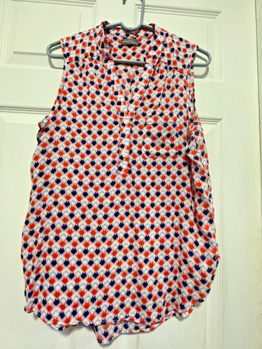 MARKET & SPRUCE top shirt blouse M 8 Bust 38 Length 28 White Red Blue ...