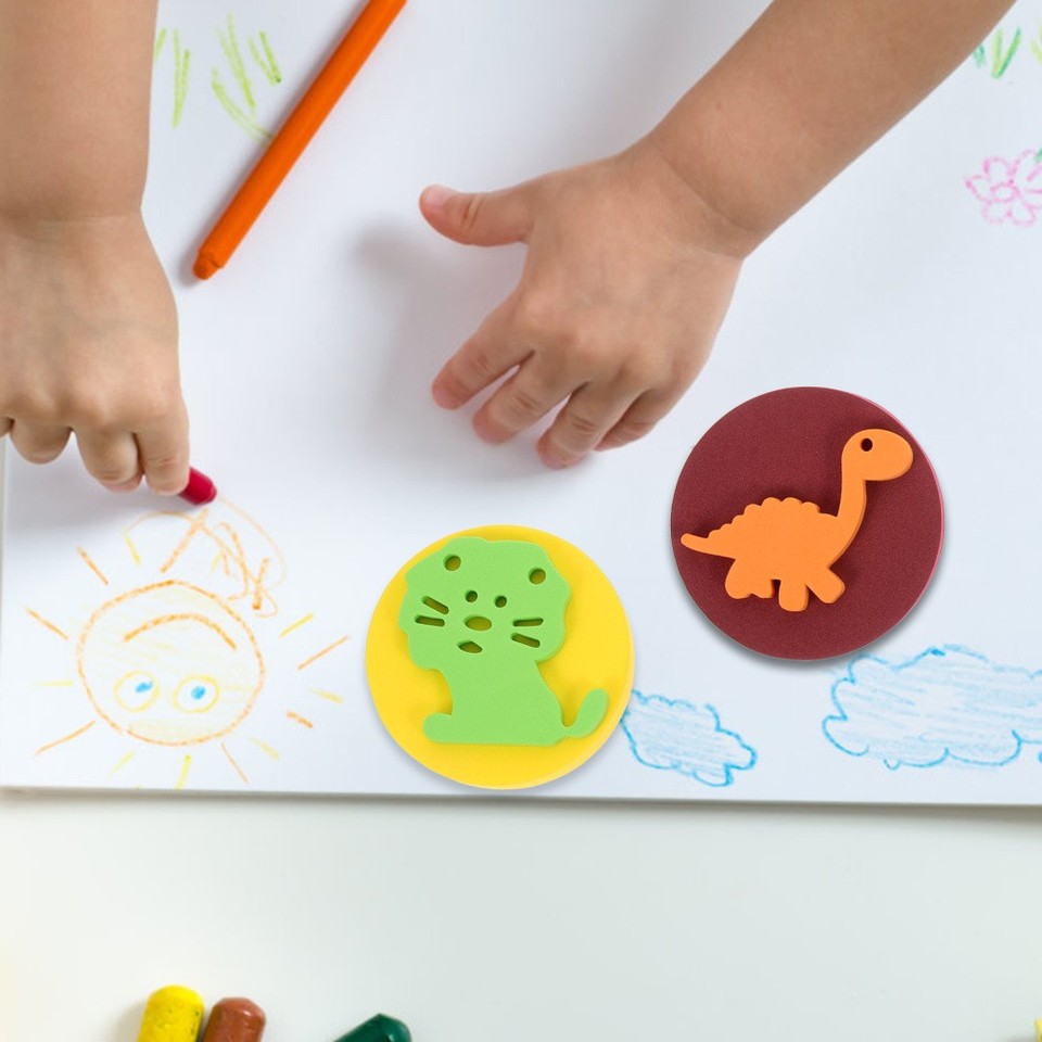 6 Pcs Cartoon Sponge Seal Washable Stamp Pads for Kids Foam Painting ...