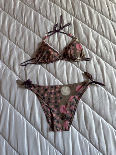 Retro 90s Brown Ploka Dot Tie Triangle Top And Bottom Y2K Bikini Set ...