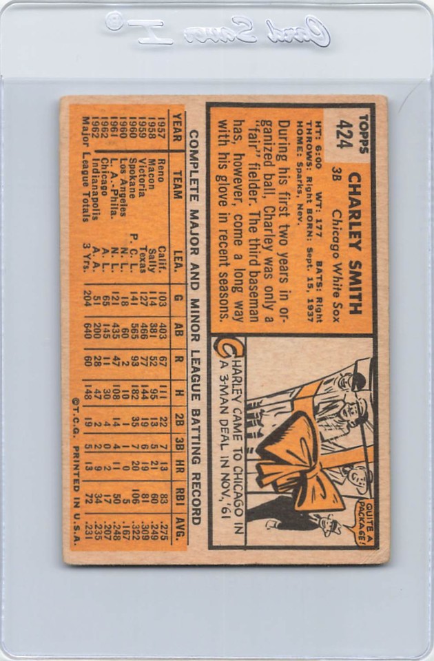 1963 Topps #424 Charley Smith White Sox VG *DA-C2338 | eBay