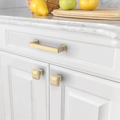 10 Pack Brushed Brass Square Cabinet Knobs Single Hole Drawer Pulls ...