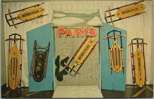 Vintage 1960s PARIS SNOW SLEDS Advertising Postcard "Sled Makers Since ...