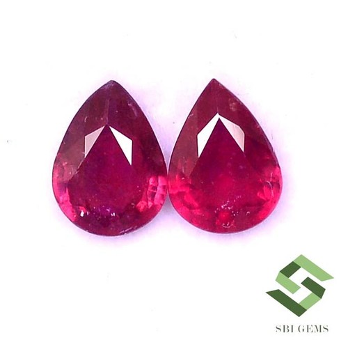 2.48 CTS Natural Ruby Pear Cut Pair 8x6 mm Calibrated Loose Gemstones ...