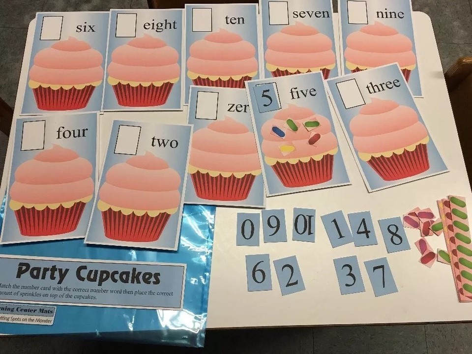 Party Cupcakes Learning Center- Math Mats Counting 0 To 10 - Laminated ...