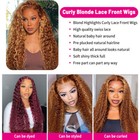 Highlight Curly Wig Human Hair Deep Wave 13×4 5/27 Colored HD Lace ...