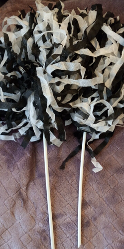 Pair Of 14" Black And White Cheerleading Pom Poms Plastic Stick Handle ...