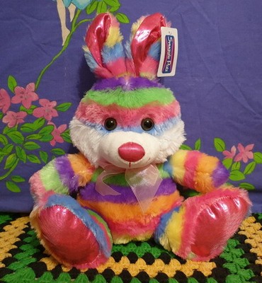 Bright RAINBOW coloured 24cm pink sparkly BUNNY RABBIT | eBay