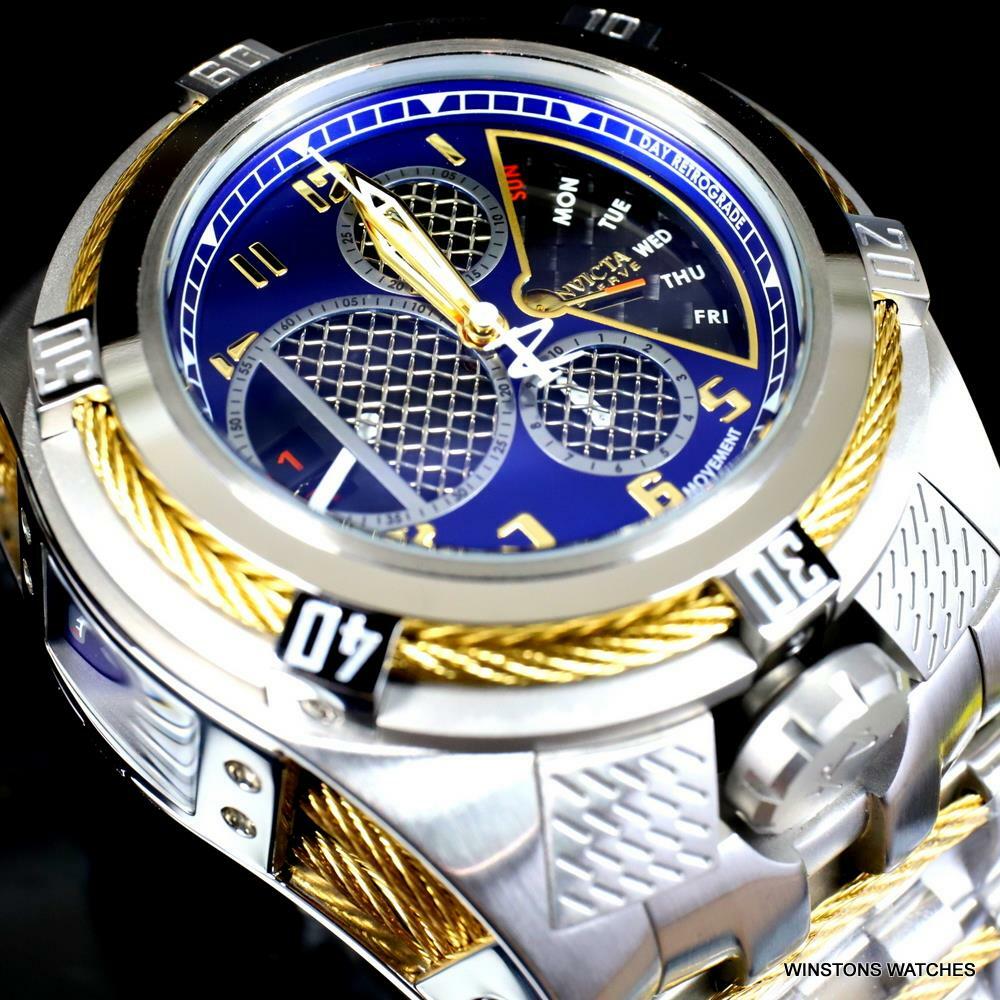 Invicta Bolt Zeus Tria Twisted Metal Steel 3 Swiss Dials Blue 52mm ...