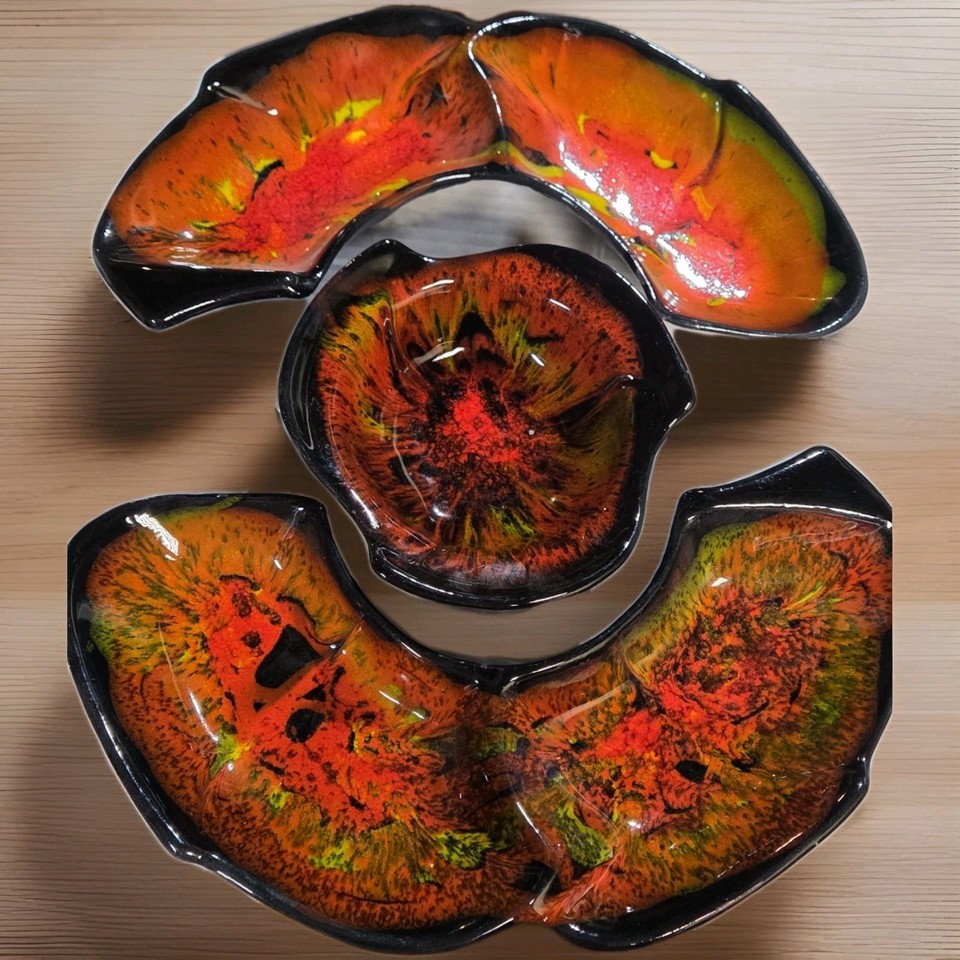 Mid Century Ceramic Chip Dip Lazy Susan Tye Dye Dripware Glaze Sequoia ...