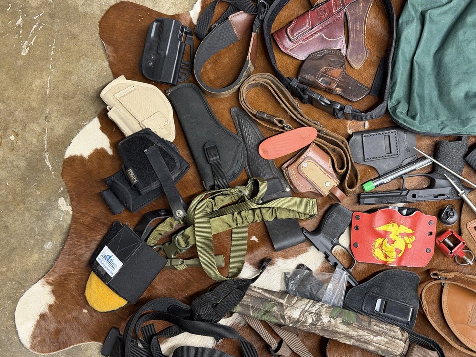 Bulk Gun Parts & Accessories Lot Slings Holsters Cases Locks Parts Etc ...