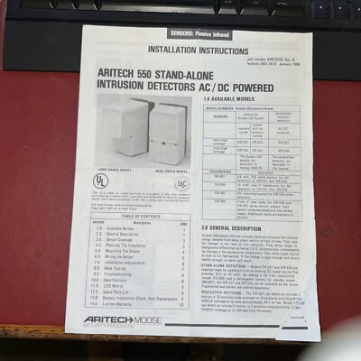 ARITECH Alarm 550 Detectors Installation Instructions | eBay