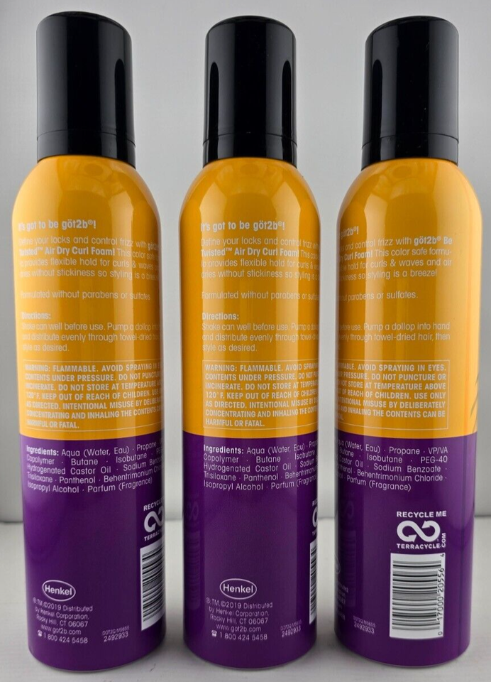 Schwarzkopf got2b BE TWISTED Air Dry Curl Foam 8 oz Flexible Hold ( 3 ...