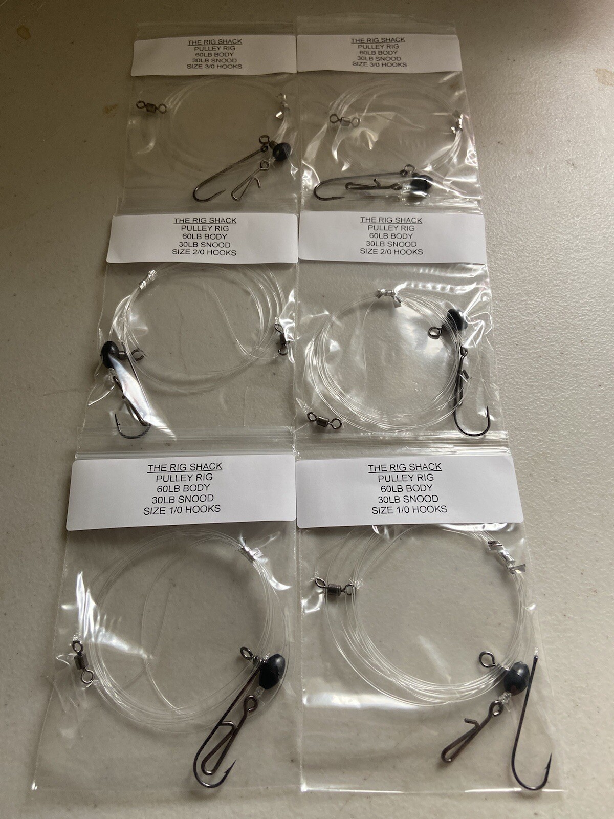 6x Pulley Rigs From The Rig Shack. Sea Fishing Rigs Sizes 1/0, 2/0 & 3/ ...