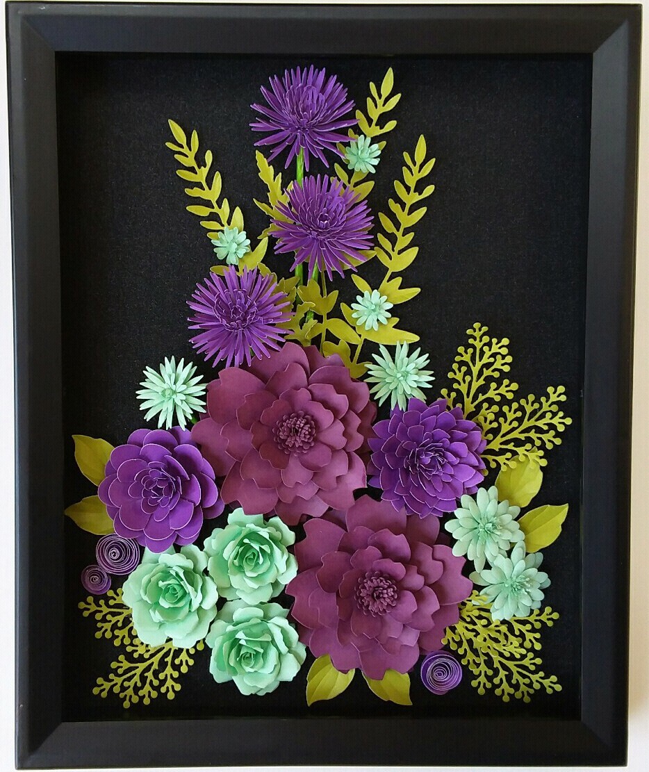 Shadow Box Frame Purple & Mint Green Roses Paper Flower Handmade Home ...