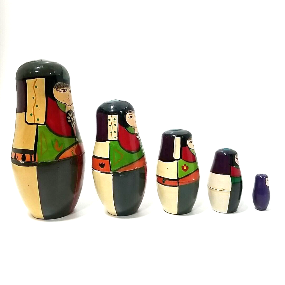 Vtg Russian Nesting Dolls Matryoshka Doll Five Piece Wooden Stacking ...
