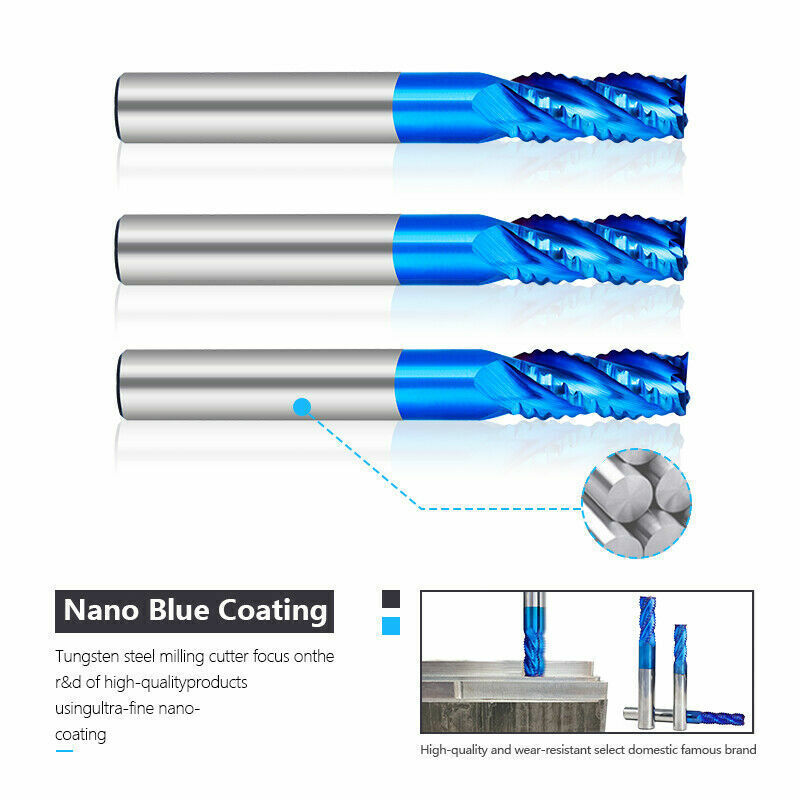 Roughing End Mill 4 Flute Carbide CNC Milling Cutter for Wood Blue 1/4 ...