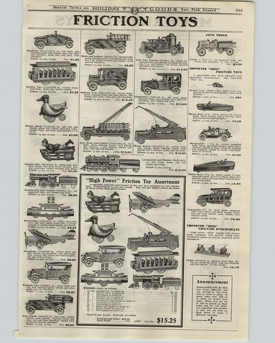 1922 PAPER AD Friction Mechanical Toy Trolley Car Fire Engine Babe Ruth ...