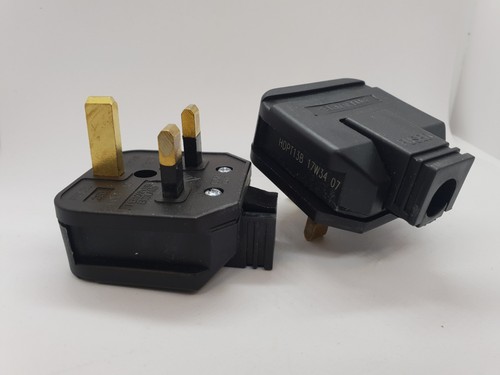 2 x 13 Amp Rubber Plug 13A Heavy Duty Mains Electrical 3 pin Black ...