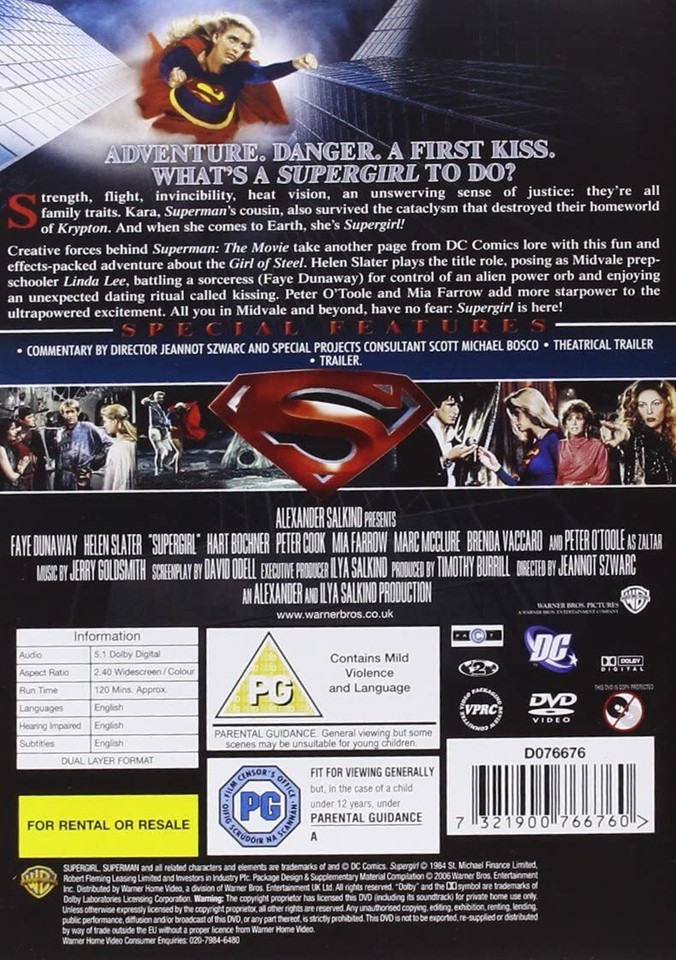 Supergirl (DVD) Brenda Vaccaro Faye Dunaway Hart Bochner Helen Slater ...