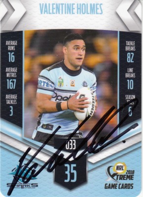 2018 NRL XTREME PLAYER AUTOGRAPH CARD - PA033 VALENTINE HOLMES CRONULLA ...