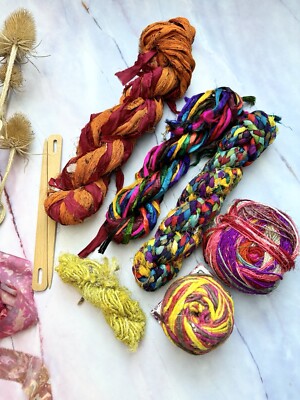 Novelty Braided Yarn, Recycled Sari Silk Ribbons, Banana Yarn #03 | eBay UK