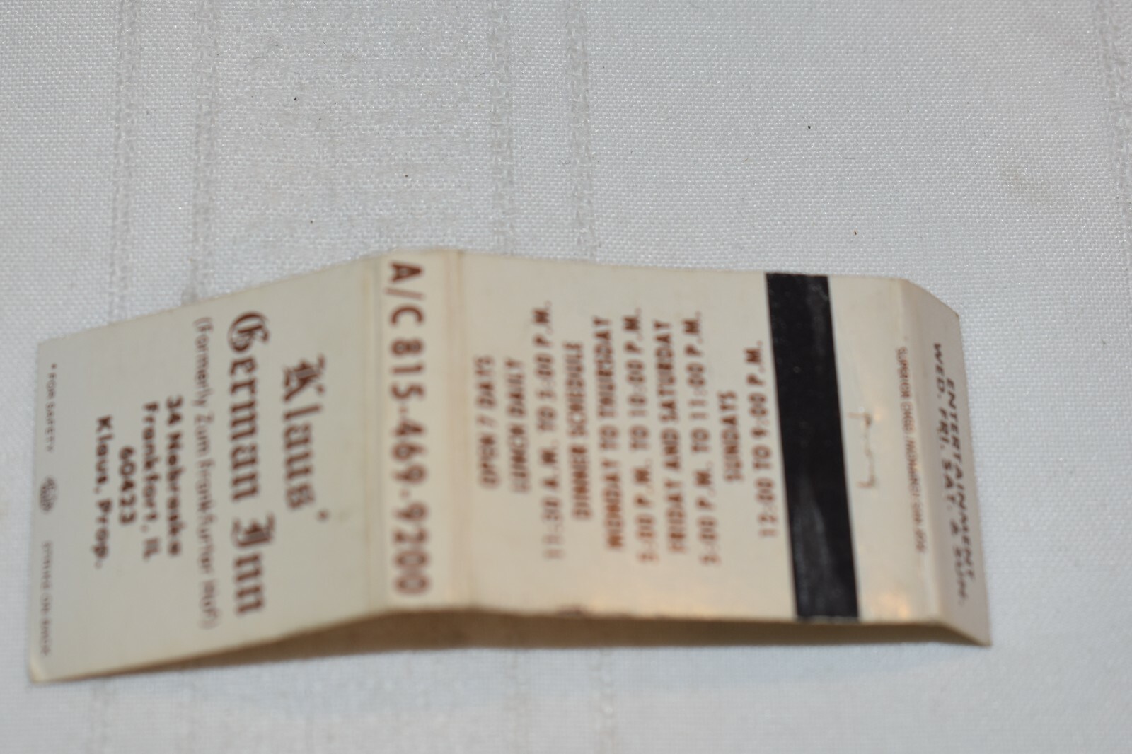 Klaus German Inn Frankfort Illinois 20 Strike Matchbook Cover | eBay