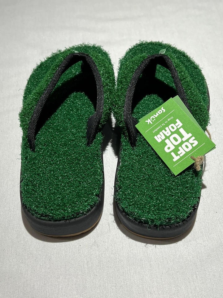 Sanuk Grassy Sandals U Furreal St Flip Flops Green Turf Unisex Women 7 ...