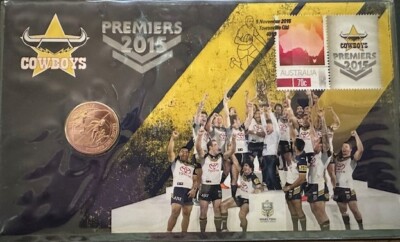 2015 NRL Premiers Cowboys Broncos PNC/FDC RARE ERROR New $1 Coin Stamp ...