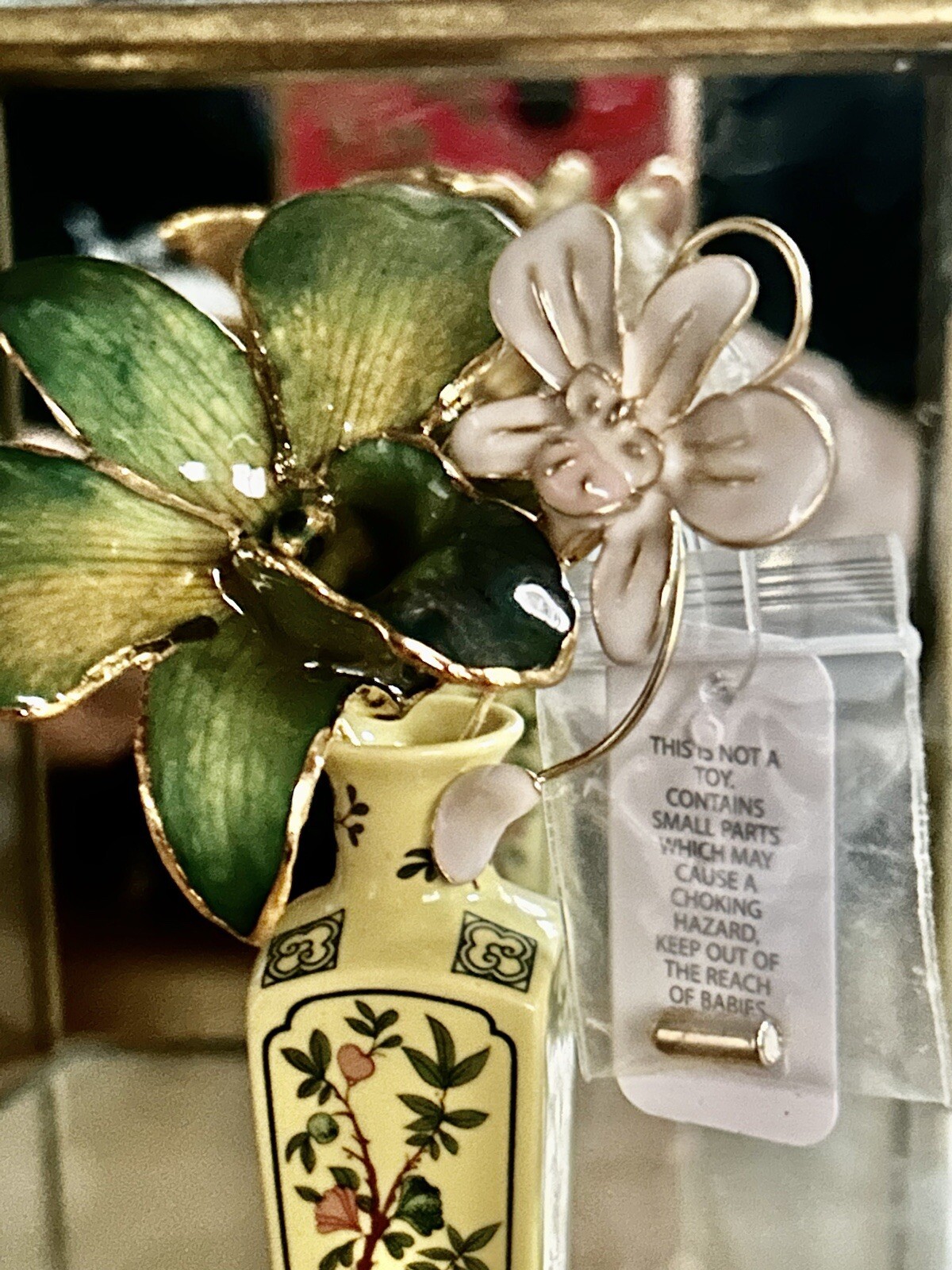 Vtg Lot of 3 Green & White Floral Enamel Hat Stick Pin Lapel w Yellow ...