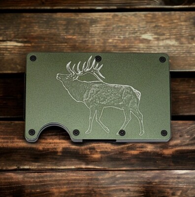Custom Engraved "Bull ELK," Slim Wallet, RFID Blocking Aluminum Hunter ...