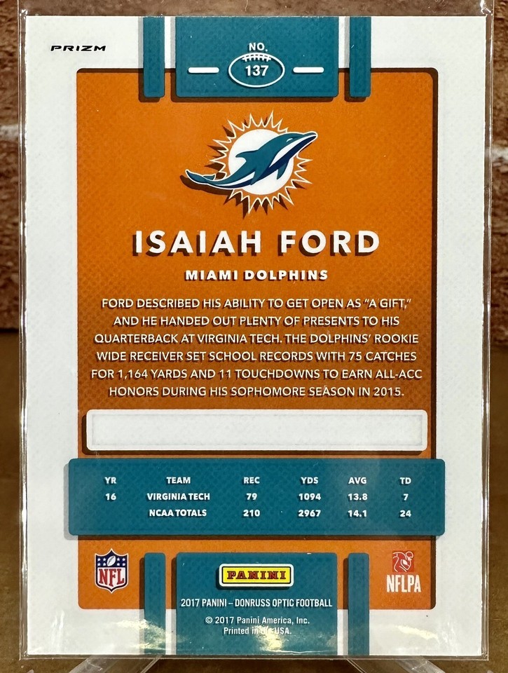 2017 Donruss Optic “Lime Green” Prizm - Isaiah Ford - Rookie - Dolphins ...