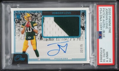 2020 Panini One Blue Jordan Love ROOKIE PATCH AUTO DNA 10 /75 #4 PSA 9 ...