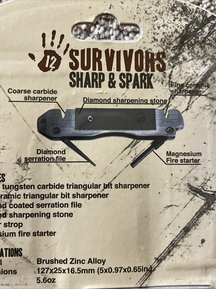 NEW 12 Survivors Sharp & Spark 6-In-1 Knife Sharpener & Fire Starter Tool SP $25 | eBay