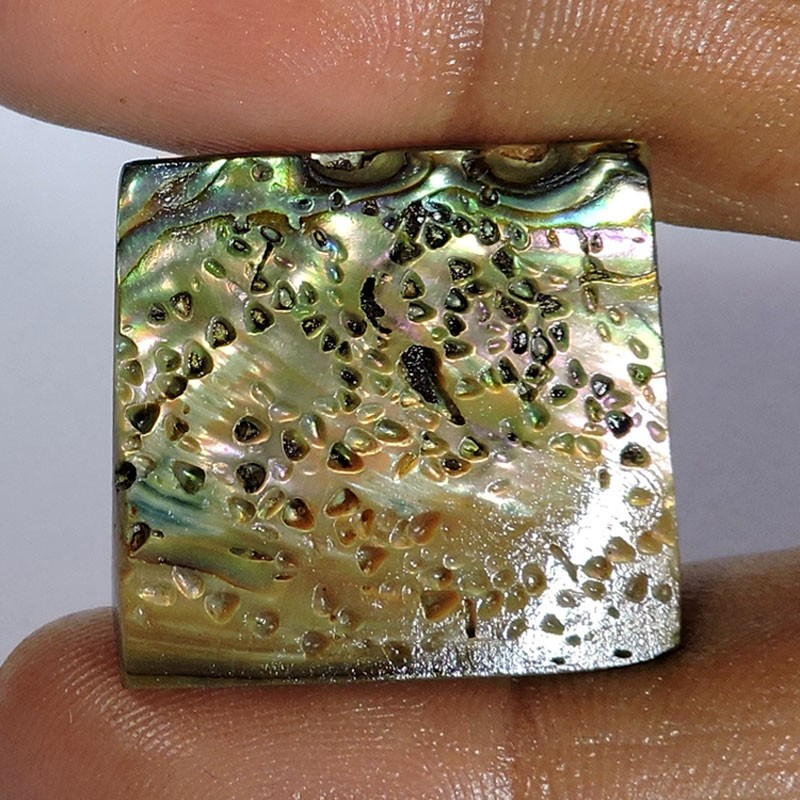 19.50Cts Natural Blue Fire Fossil Abalone Shell Fancy Cabochon Gemstone ...