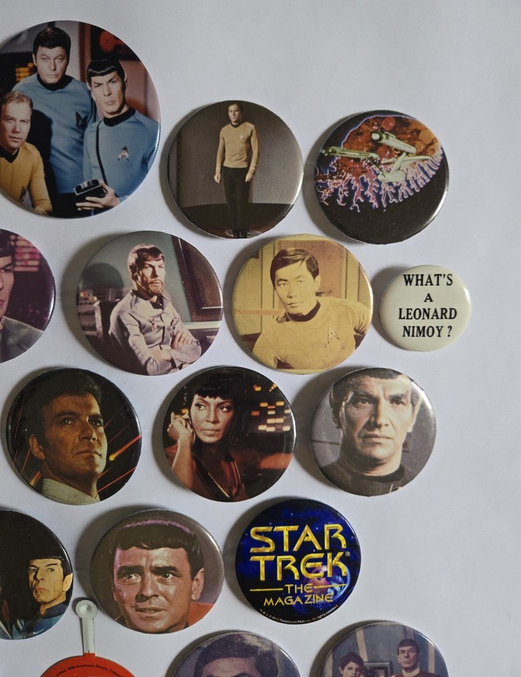 VINTAGE STAR TREK PROMO PIN LOT SPOCK KIRK SIGNED Q MOVIE TV TOS FAN ...