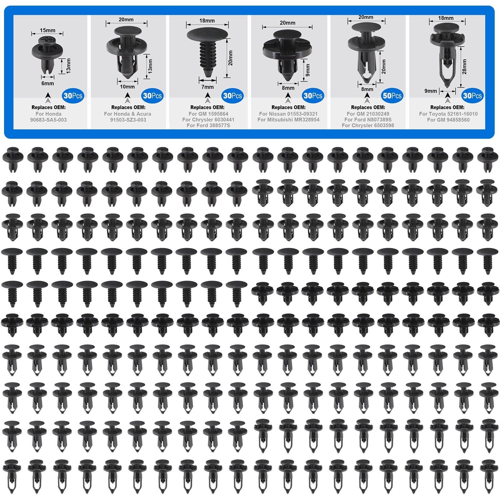 200x TOYOTA Trim Panel Clips Bumper Fender Push Pin Rivet 6 7 8 9 10mm ...