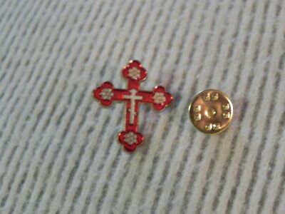 BUDDED CROSS Pin RED Enamel Lapel Christian Brooch Badge Orthodox NEW ...
