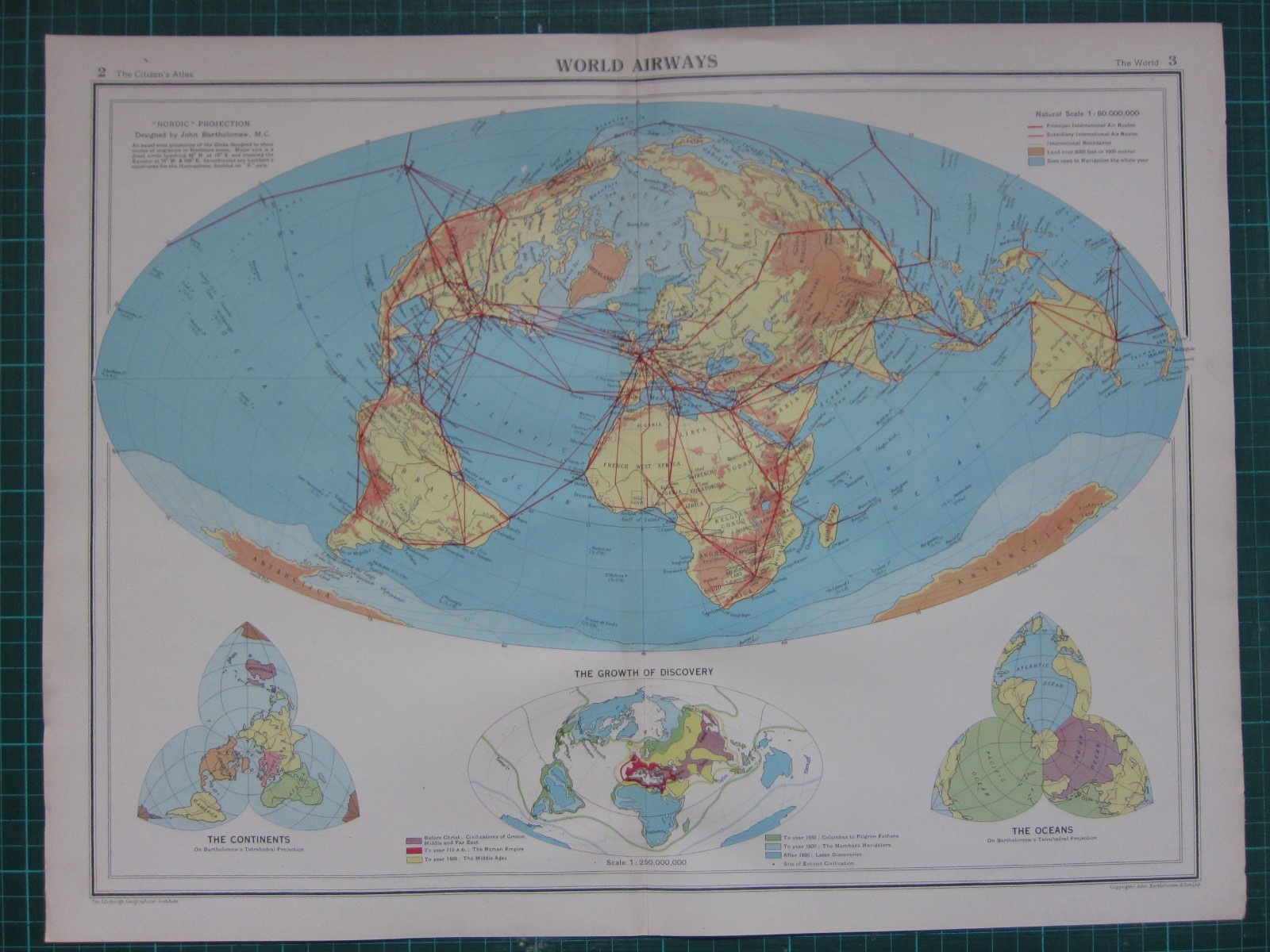 1952 LARGE MAP ~ WORLD AIRWAYS AIR ROUTES GROWTH OF DISCOVERY | eBay