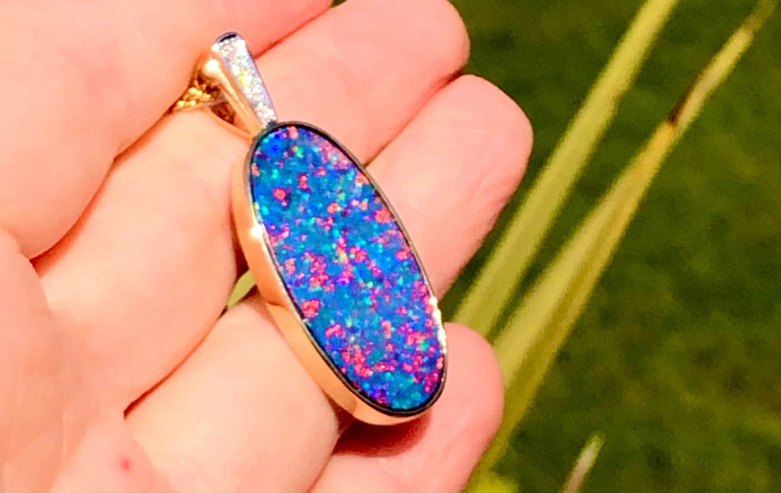GIA Huge Monet Oil Painting Opal 14k gold Opal Diamond Pendant necklace $6k | eBay