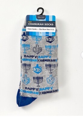 Happy Chanukah Adult Crew Socks - Dreidel Menorah - Hanukkah Jewish ...