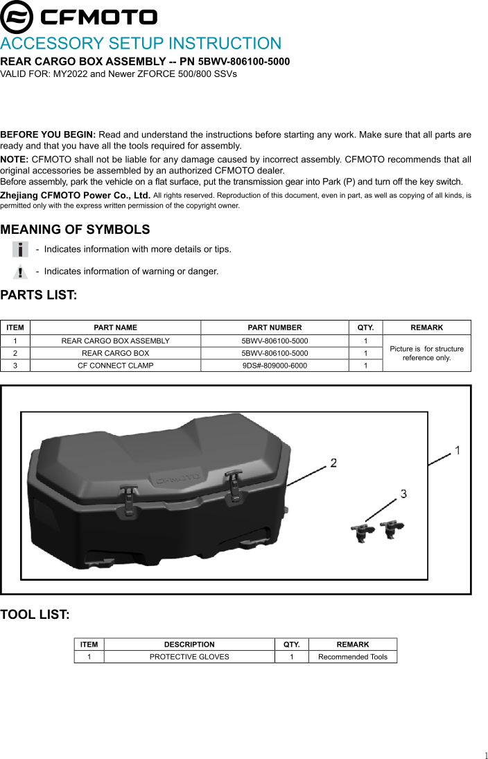 CFMOTO ZFORCE 800/950 Gen. 2 Rear Cargo Storage Trunk Box, OEM (5BWV ...