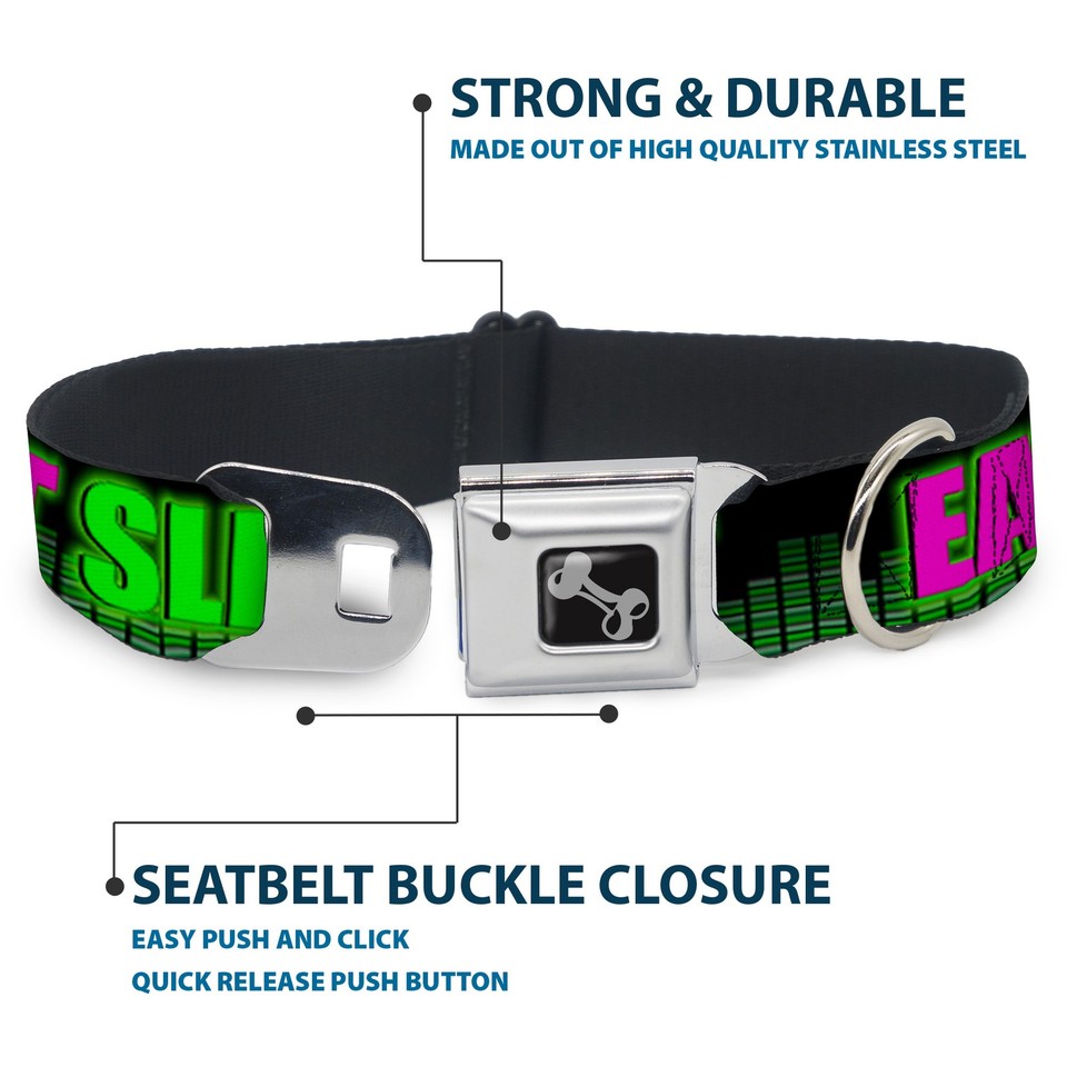 Dog Collar Bone EAT SLEEP RAVE REPEAT Black/Multi Neon WIDE-Medium 1 ...