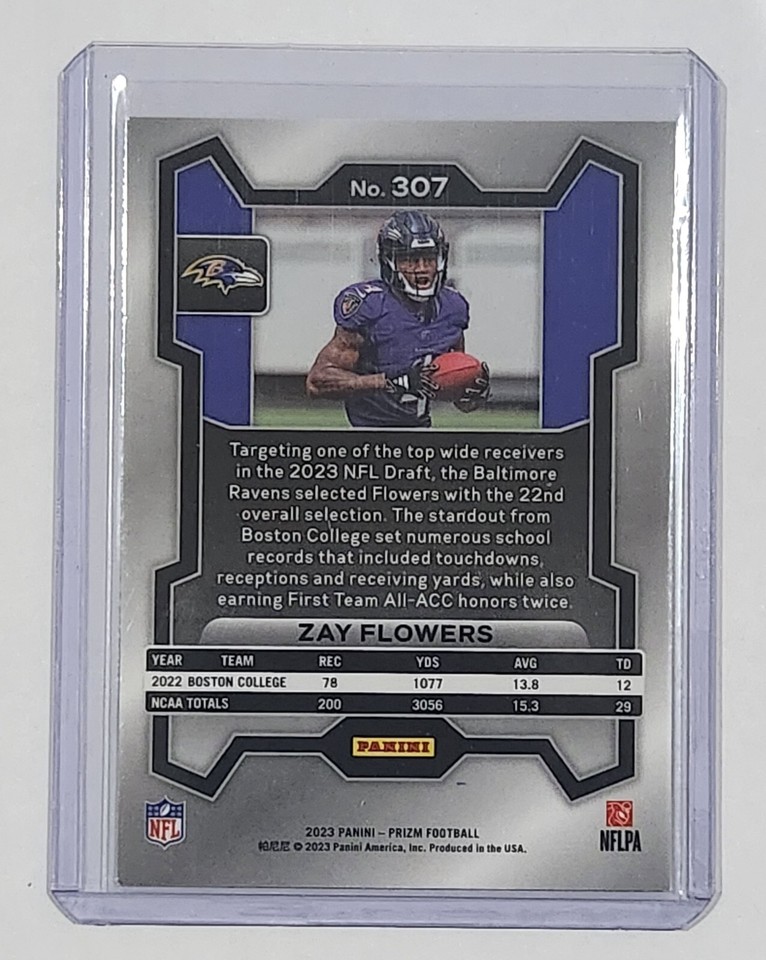 2023 Panini Prizm ZAY FLOWERS RC ROOKIE Card #307 Baltimore Ravens ...