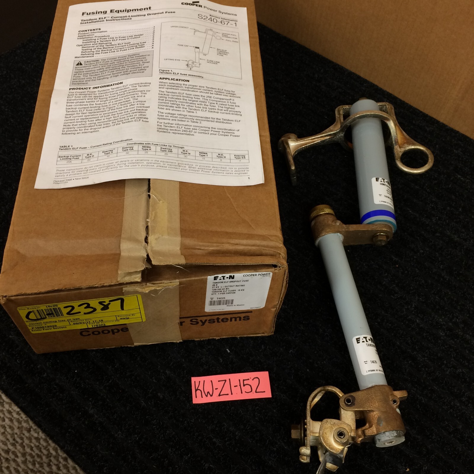 Eaton Cooper Companion II High Voltage Fuse Tandem ELF FAH8KV25KR1 S240 ...