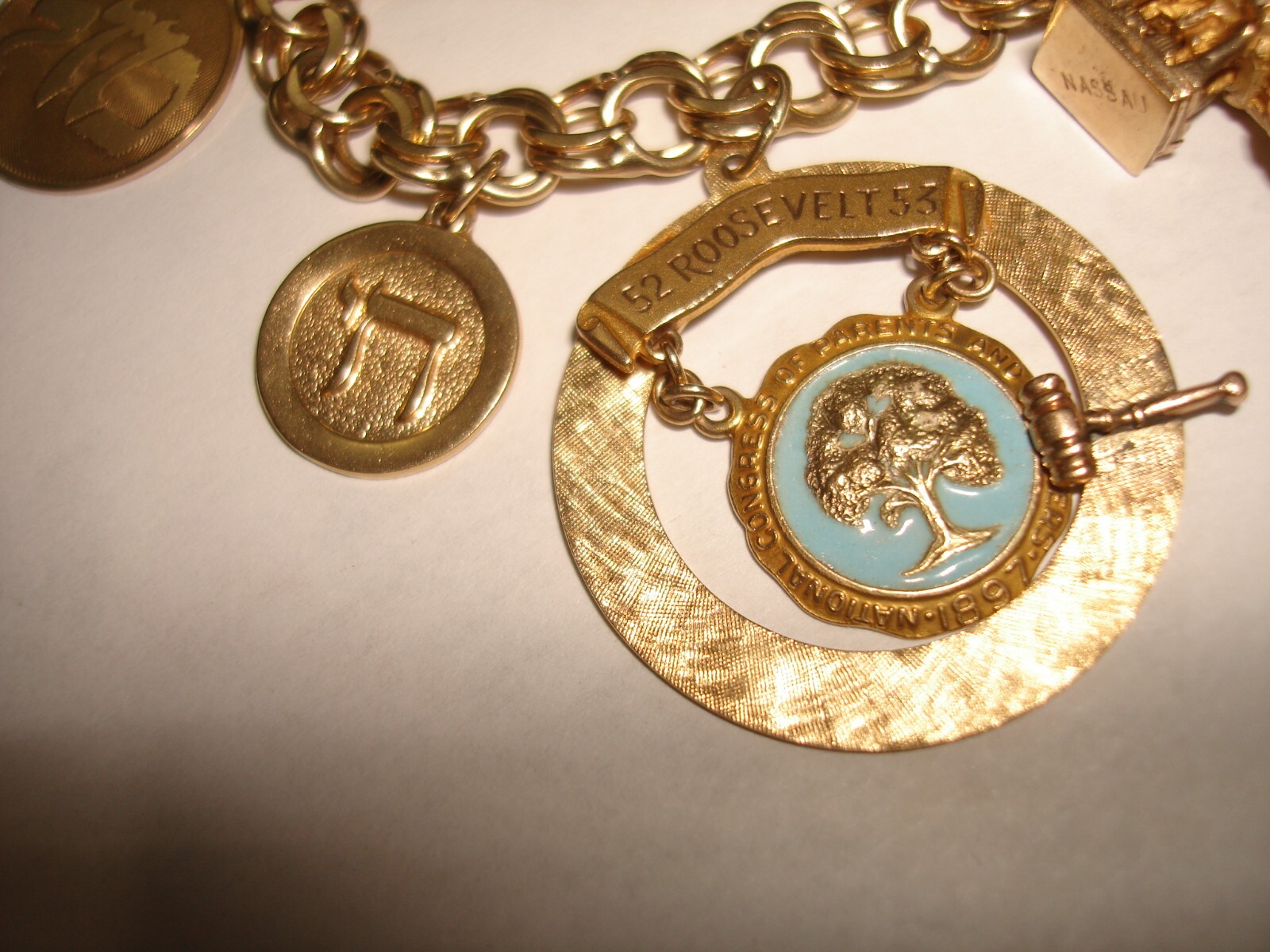 Vintage 14K Gold 8 Pc Charms Ruby Enamel Jewish Judaica Moses Hanukah ...