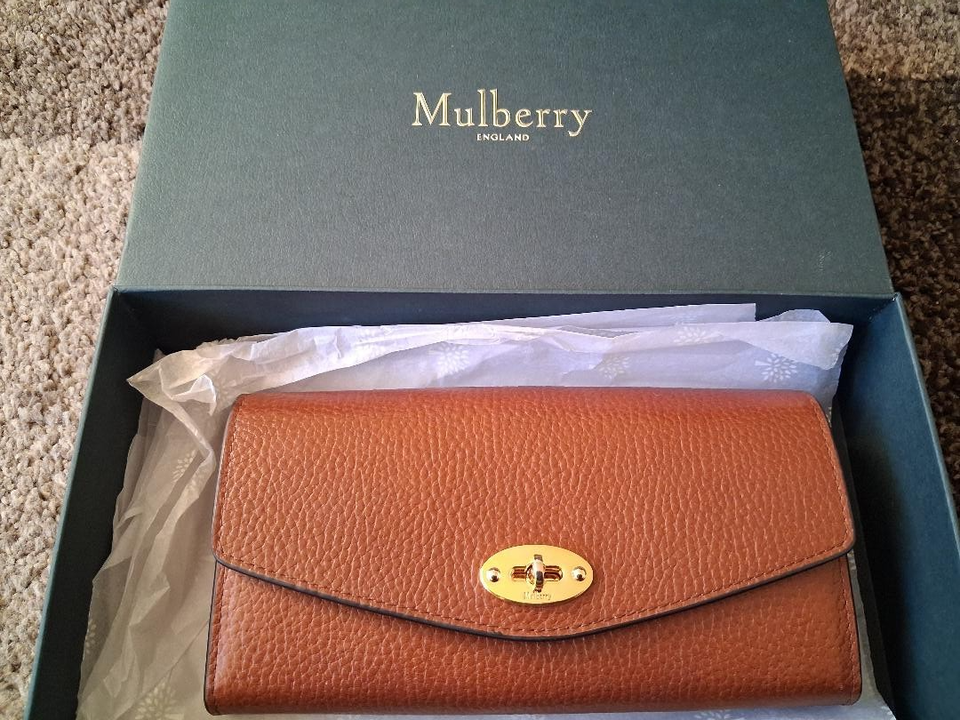 MULBERRY brown 'DARLEY' purse continental style Oak Classic Grain with ...