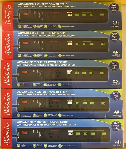 Sunbeam Advance 7 Outlet Power Strip With Surge Protector 5-Pack - NEW ...