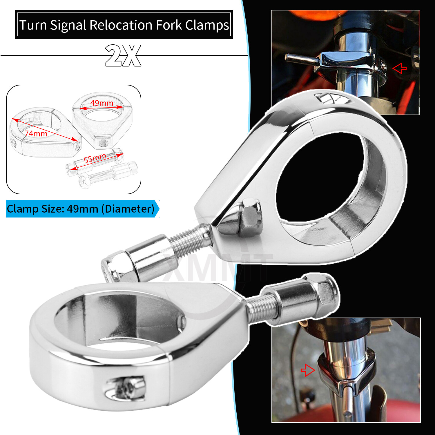 49mm Fork Turn Signal Relocation Clamp Bracket For Harley Dyna Fat Bob ...